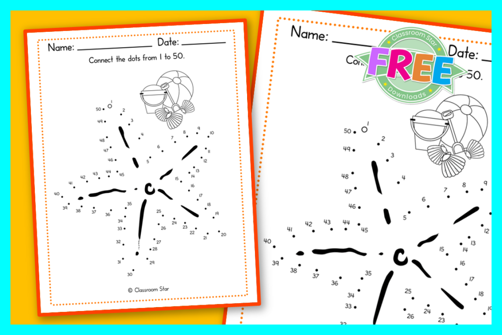 Summer Starfish Dot to Dot Activity - Classroom Star Worksheets